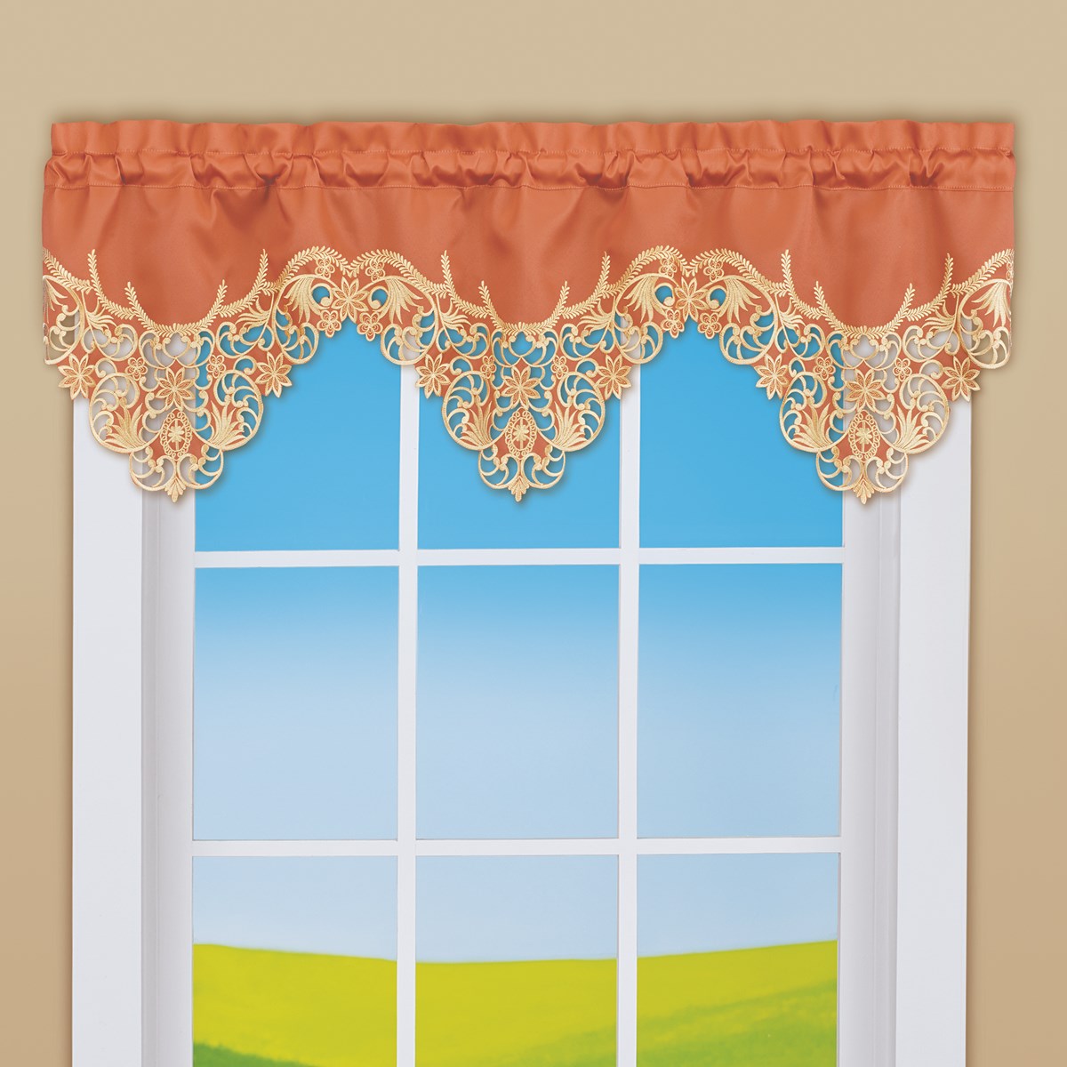 Embroidered Elegant Vintage Floral Leaves Window Valance | Collections Etc.