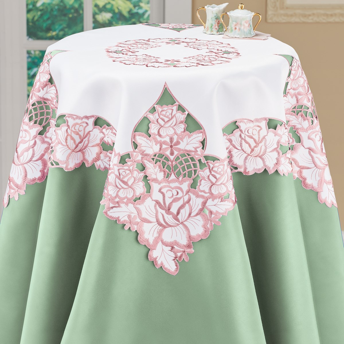 Lattice Embroidered Rose Elegant Table Linens | Collections Etc.