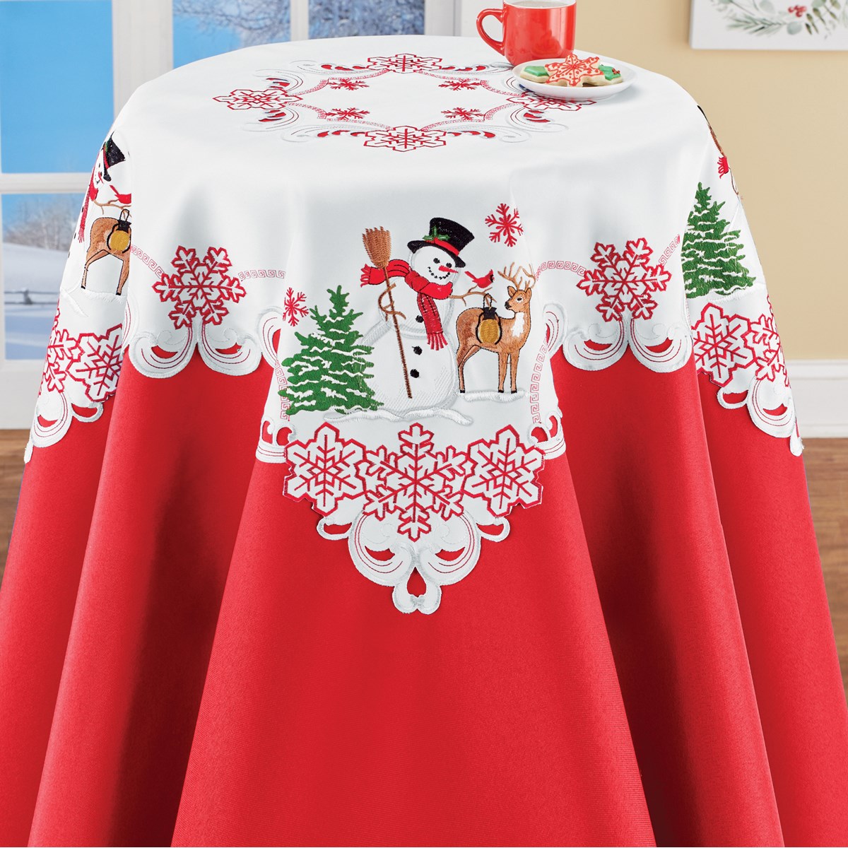 Embroidered Winter Snowman and Friends Forest Table Linens ...