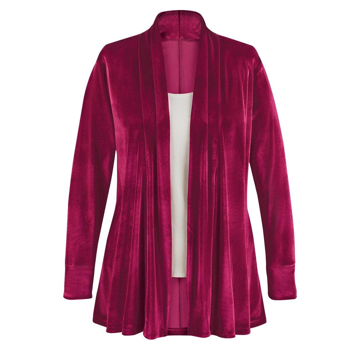 Elegant Open Front Long Sleeve Velvet Jacket | Collections Etc.