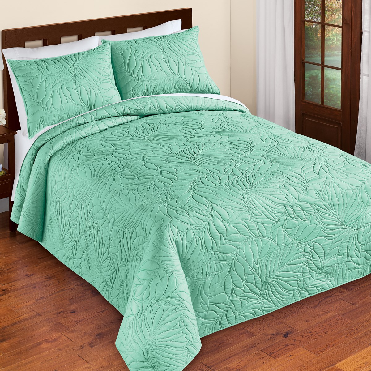 Lovely Eva Quilted Leaf Design Textured Quilt | Collections Etc.