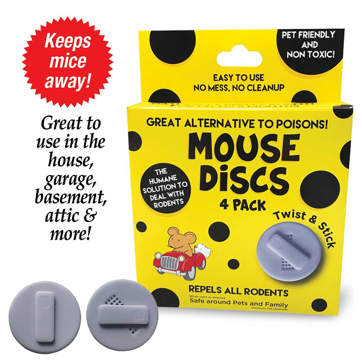 Humane Rodent Repellent Self Adhesive Mouse Discs 4-Pack | Collections Etc.