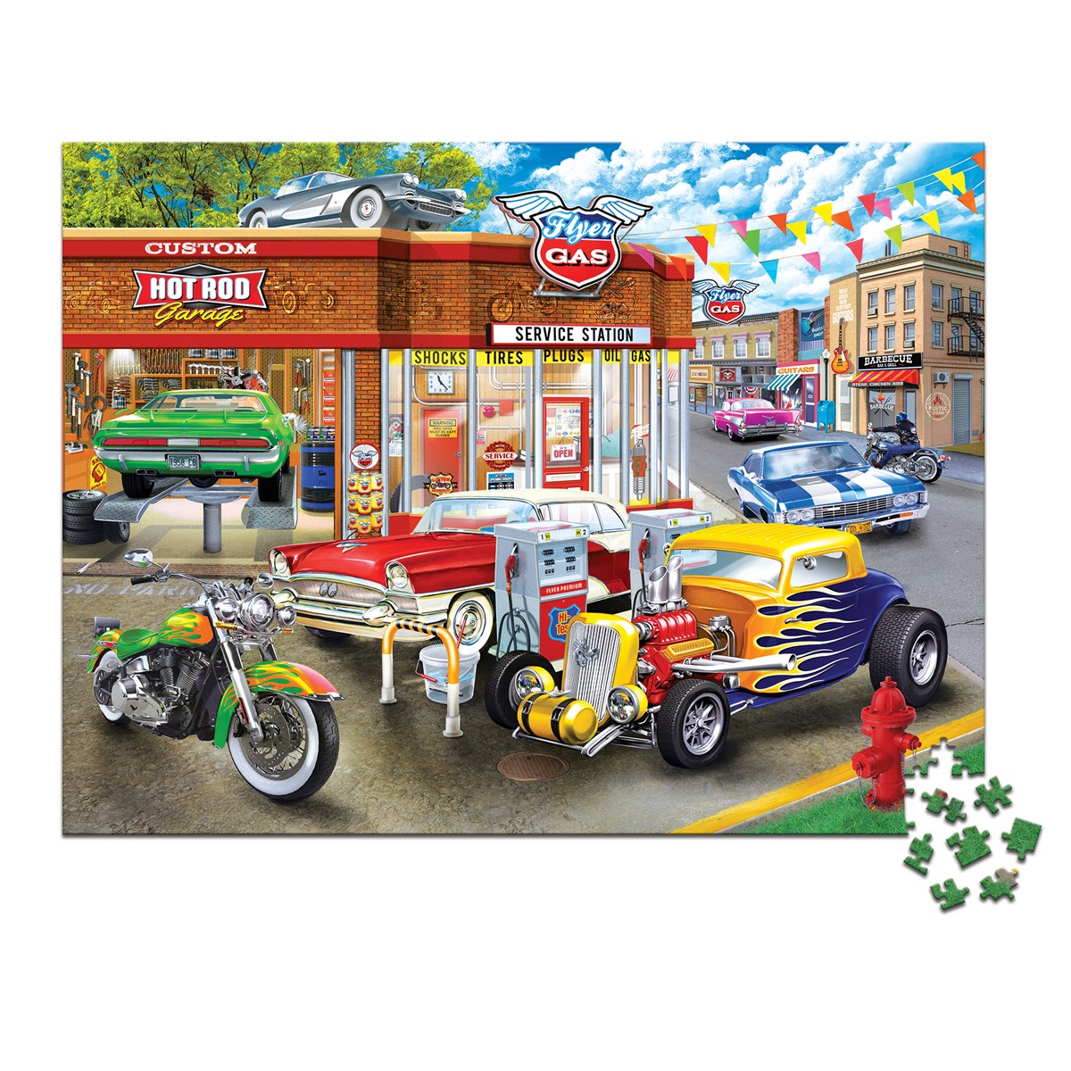 Hot Rod Garage Classic Cars 550-Piece Jigsaw Puzzle | Collections Etc.