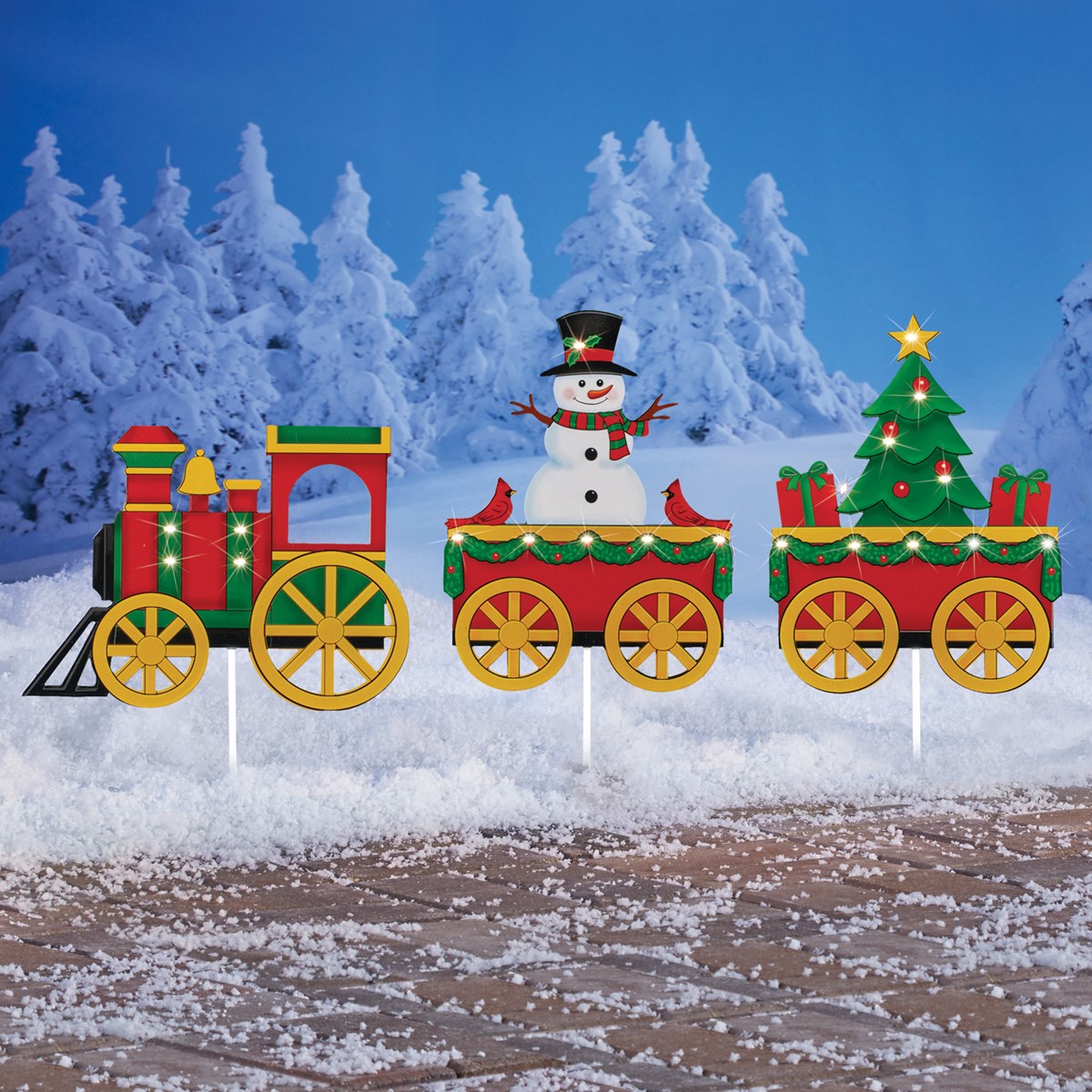 LED Lighted Solar Powered Holiday Train Stakes - Set of 3 | Collections ...