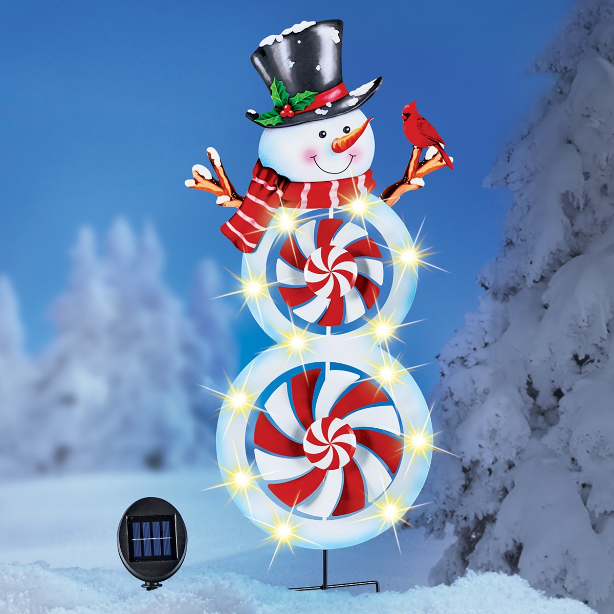 Solar Lighted Snowman Wind Spinner Holiday Outdoor Yard Stake ...