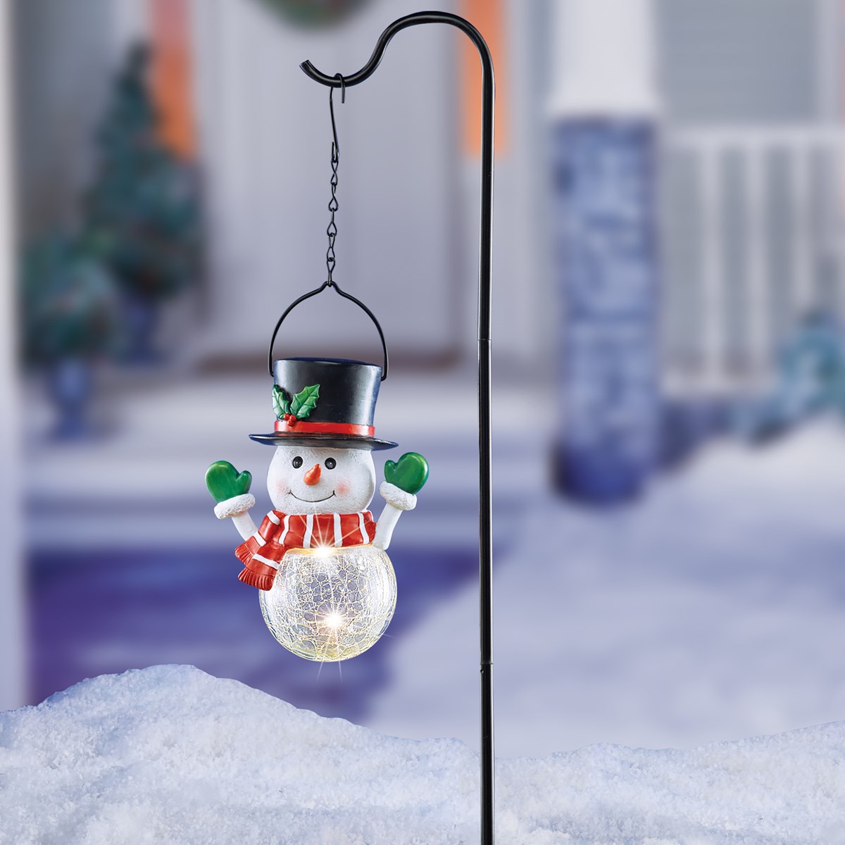 Charming Solar Powered Crackled Glass Snowman with Shepherd's Hook ...