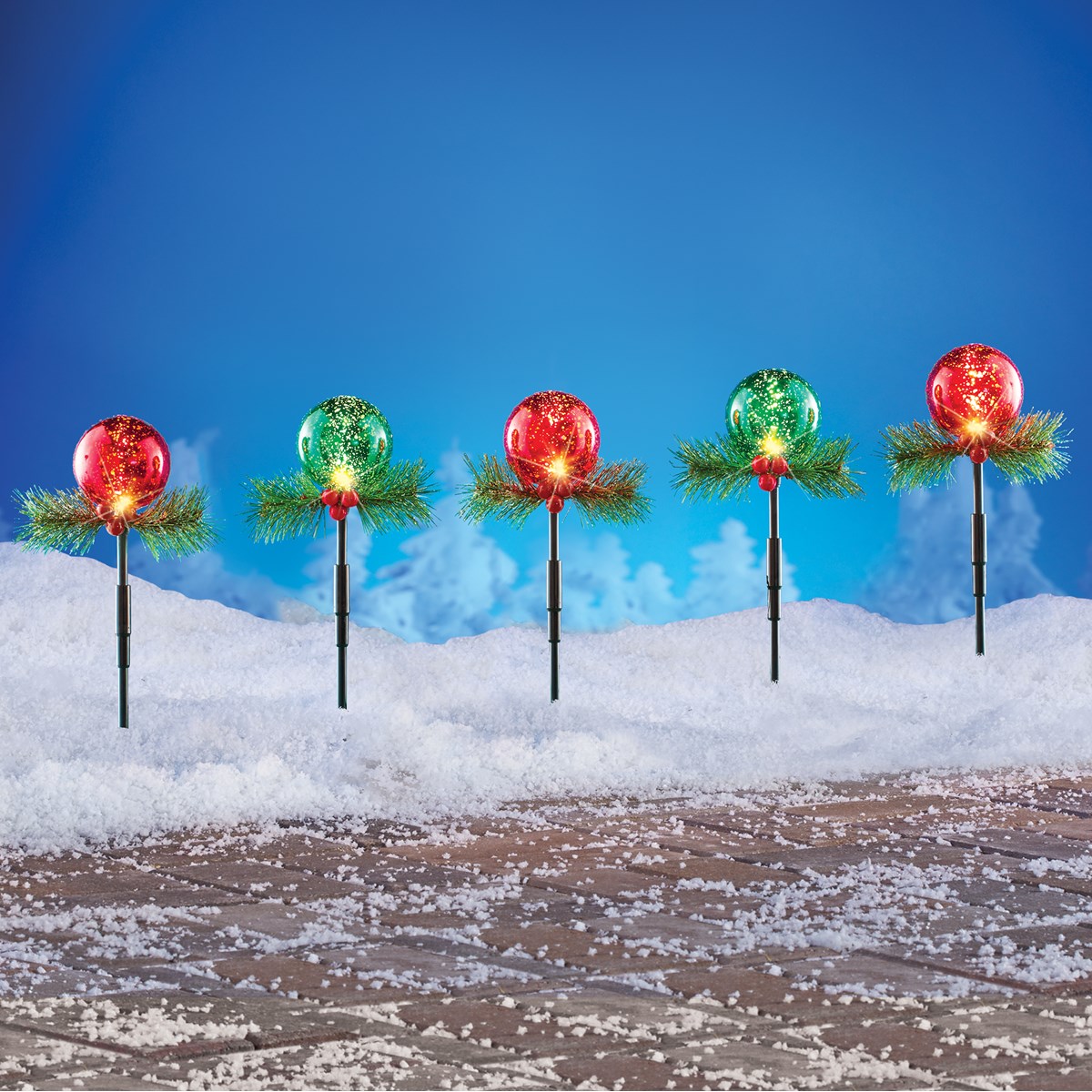 Solar Powered Festive Ornaments Stakes - Set of 5 | Collections Etc.