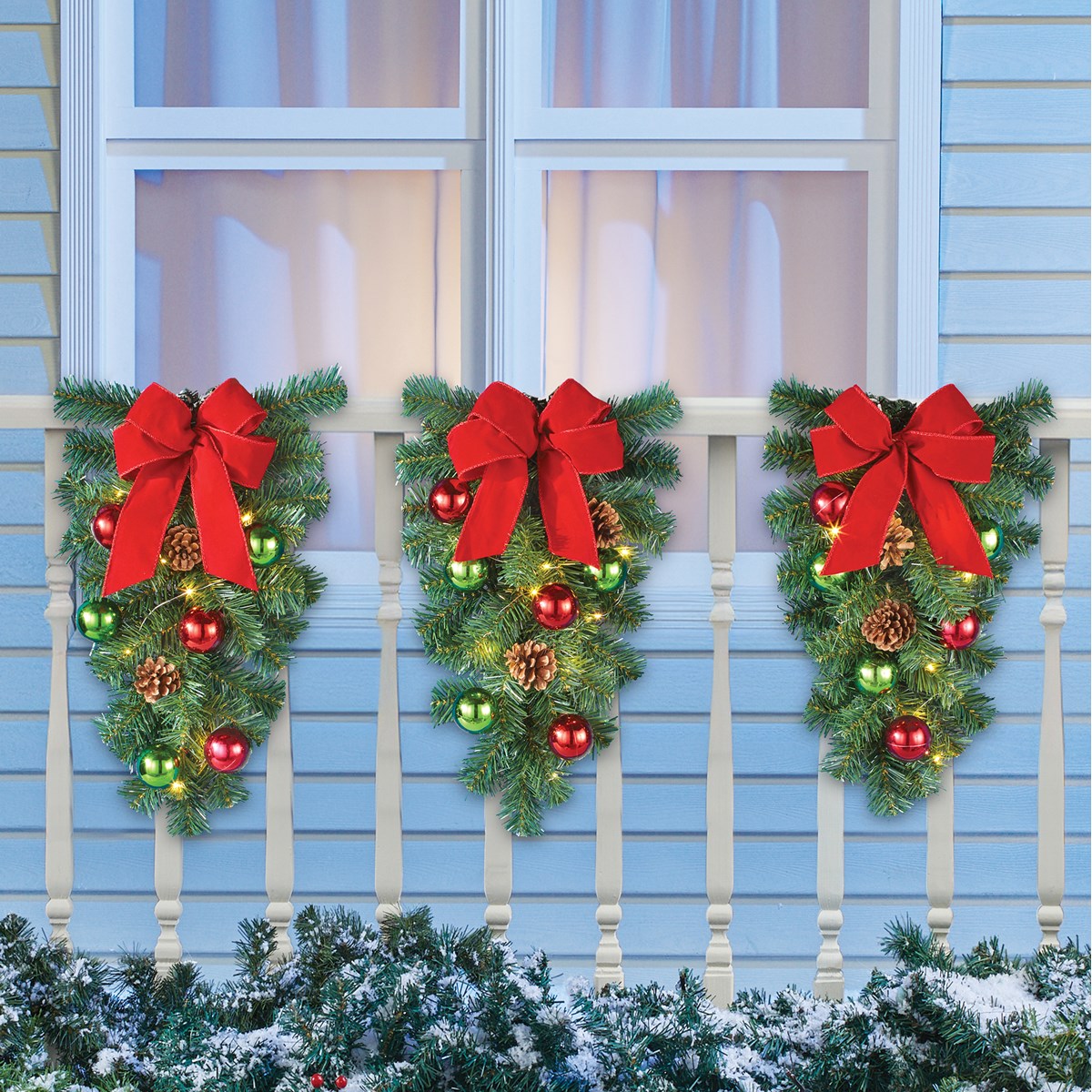 Solar Powered Festive Swags with Ornaments - Set of 3 | Collections Etc.