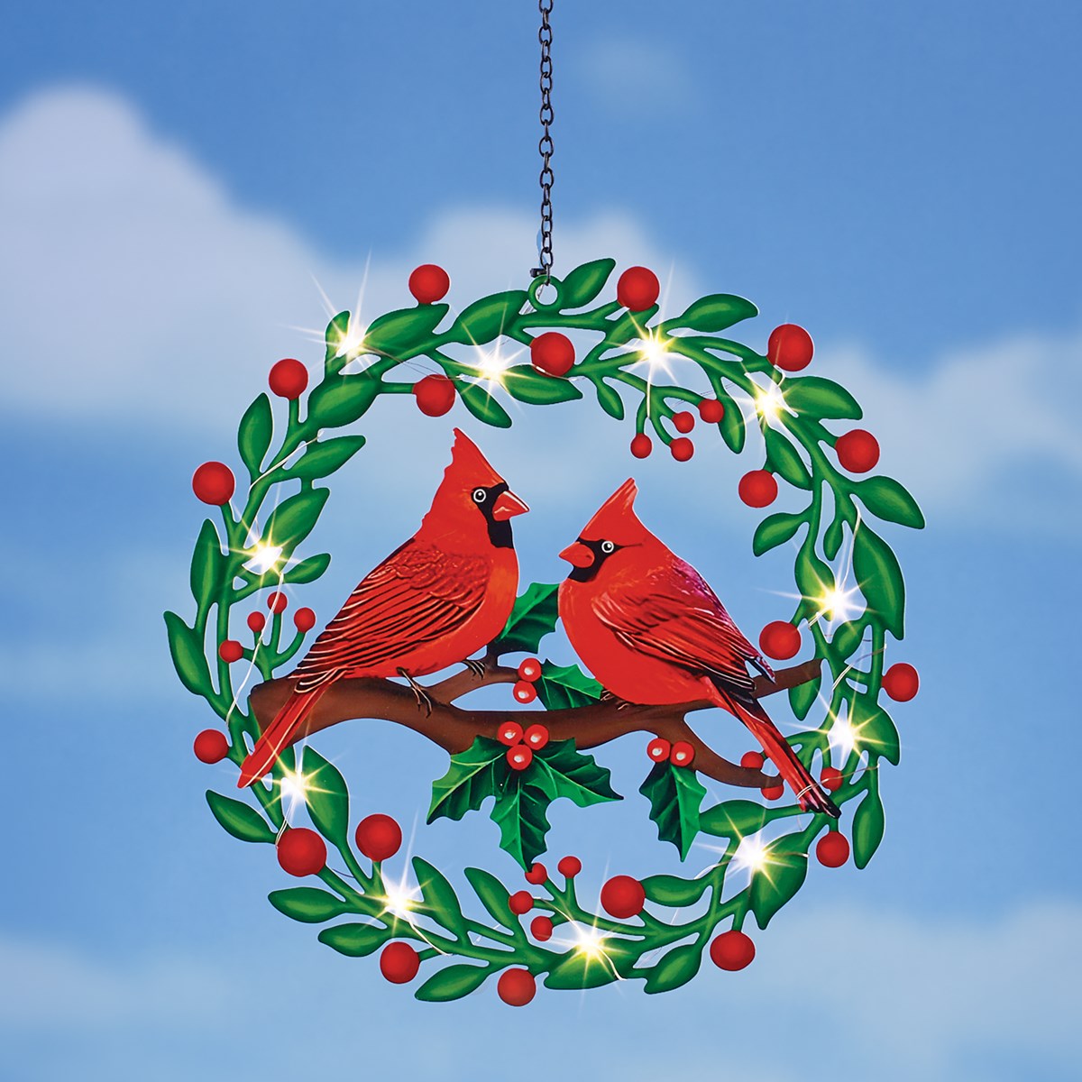 Solar Powered Cardinals Wreath Dangler Decoration | Collections Etc.