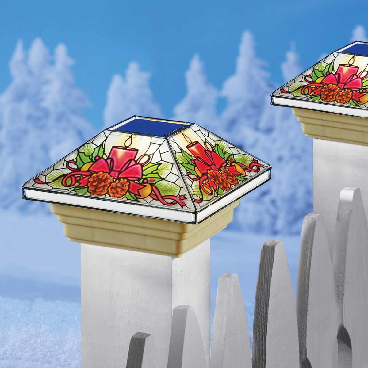 Solar Powered Candle Arrangement Post Cap Cover | Collections Etc.