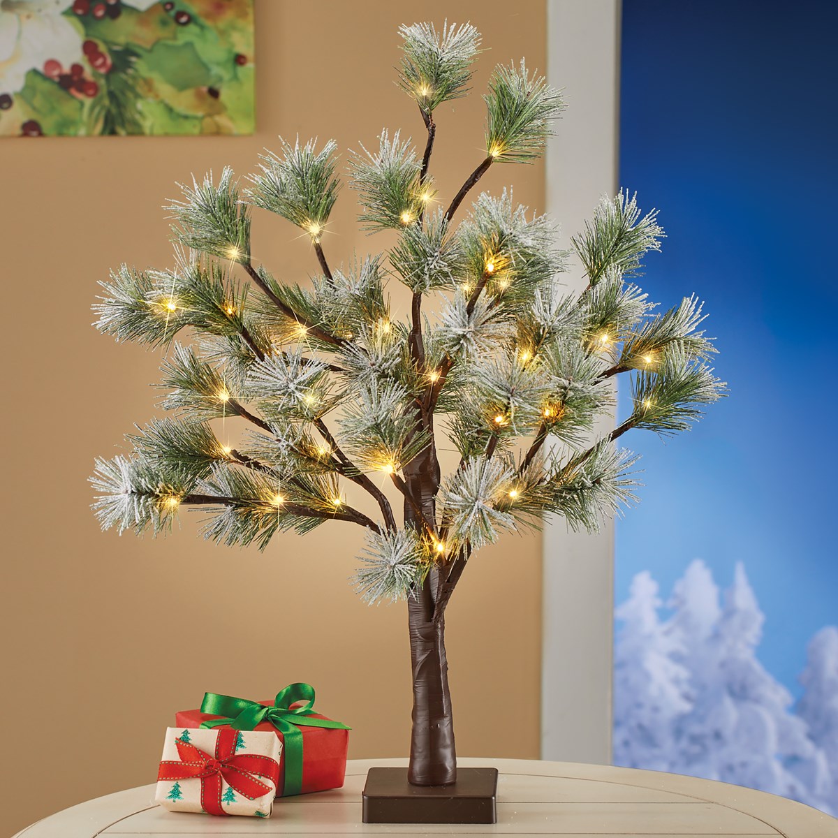 LED Lighted Frosted Pine Tabletop Tree | Collections Etc.