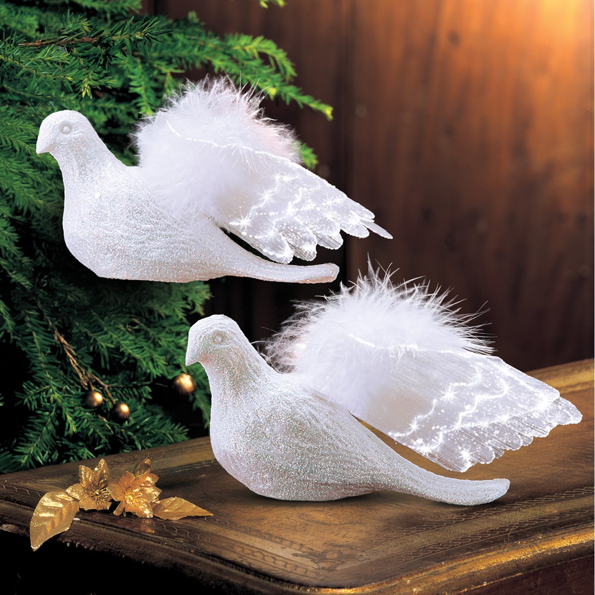 Holiday Fiber Optic Lighted Doves Decoration - Set of 2 | Collections Etc.