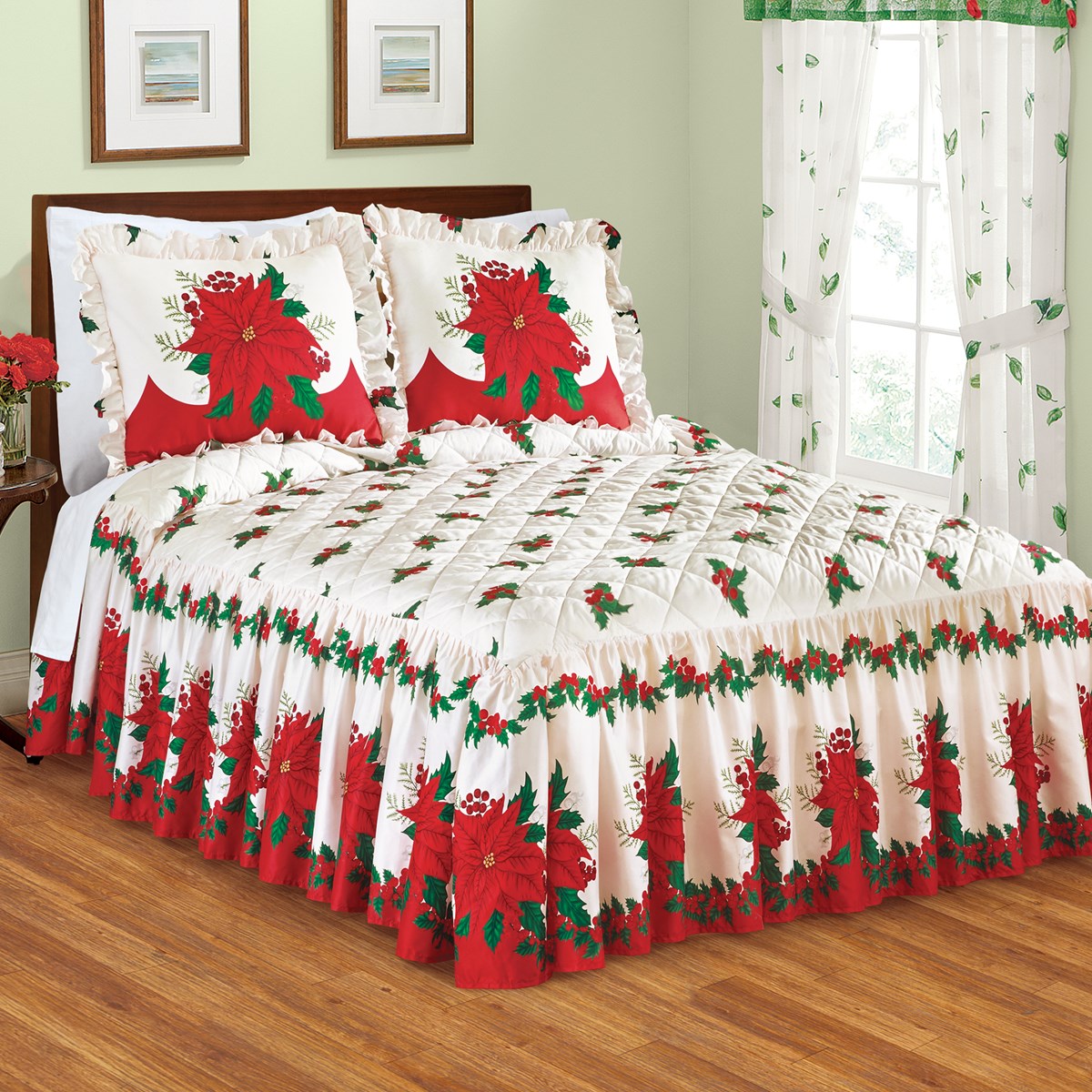 Christmas Bouquet Ruffle Skirt Bedspread | Collections Etc.
