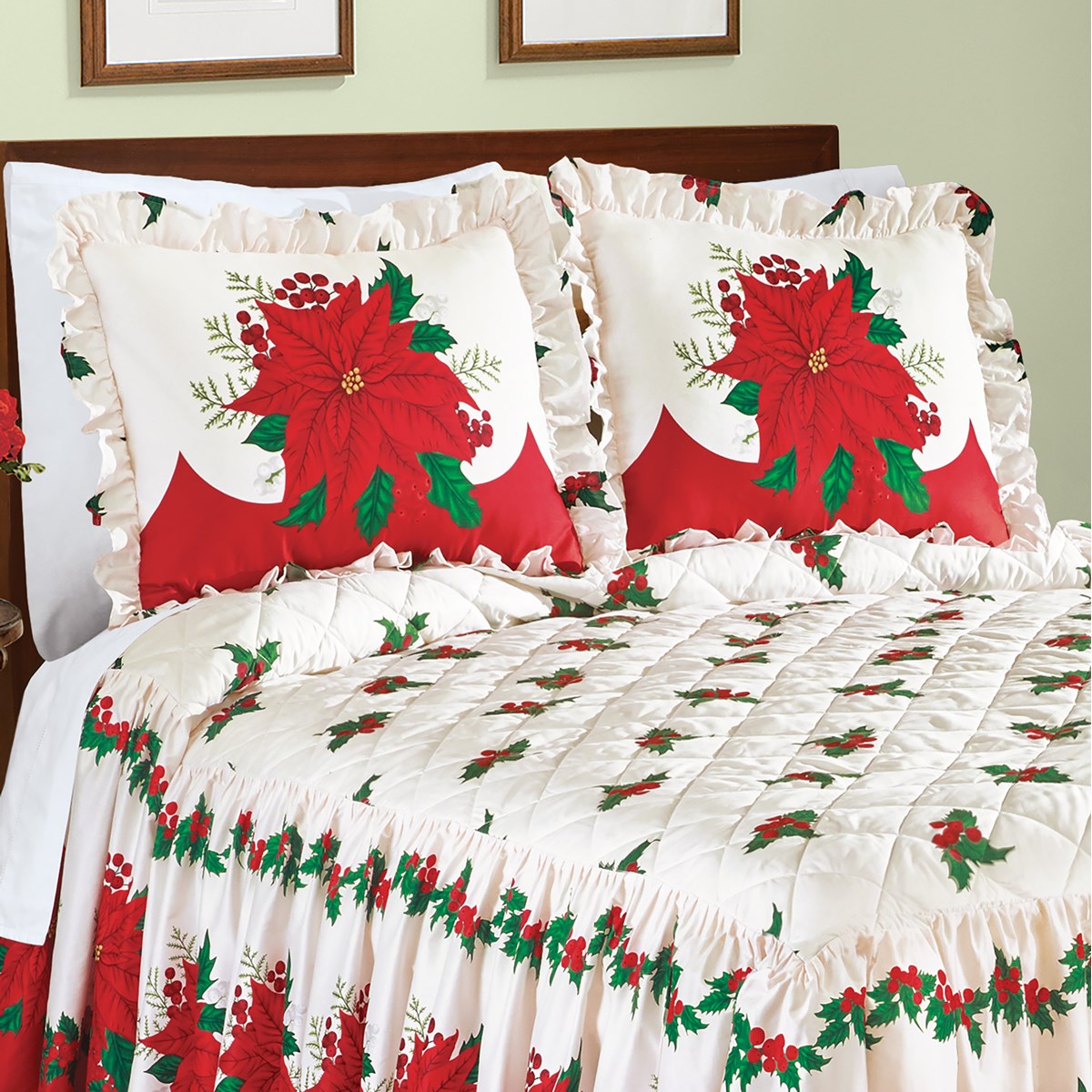 Christmas Bouquet Ruffle Edge Pillow Sham | Collections Etc.