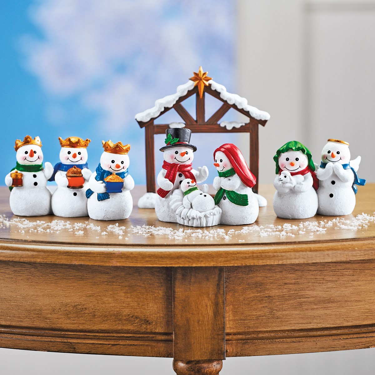 Hand-Painted Snowman Nativity Scene 4-Piece Set | Collections Etc.