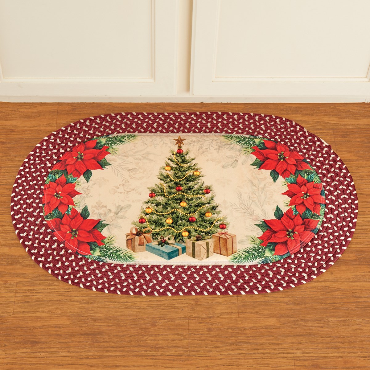 Festive Holiday Tree Braided Accent Rug | Collections Etc.