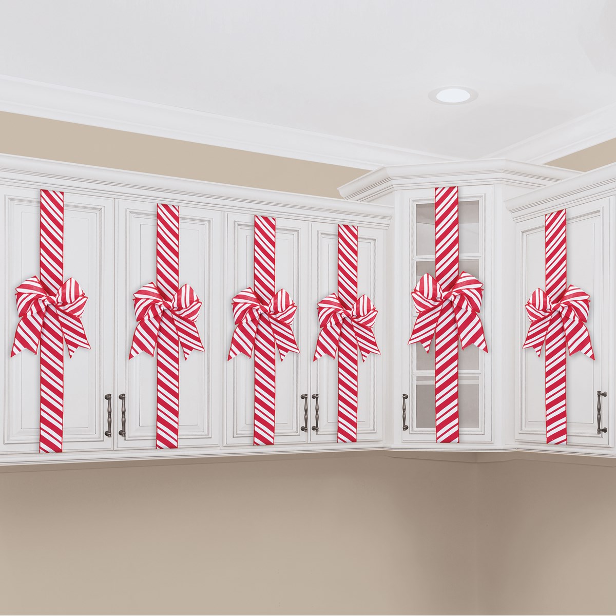 Festive Candy Cane Kitchen Cabinet Ribbons - Set of 4 | Collections Etc.