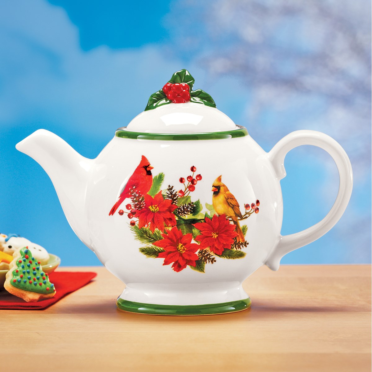Beautiful Christmas Cardinal Holiday Teapot | Collections Etc.