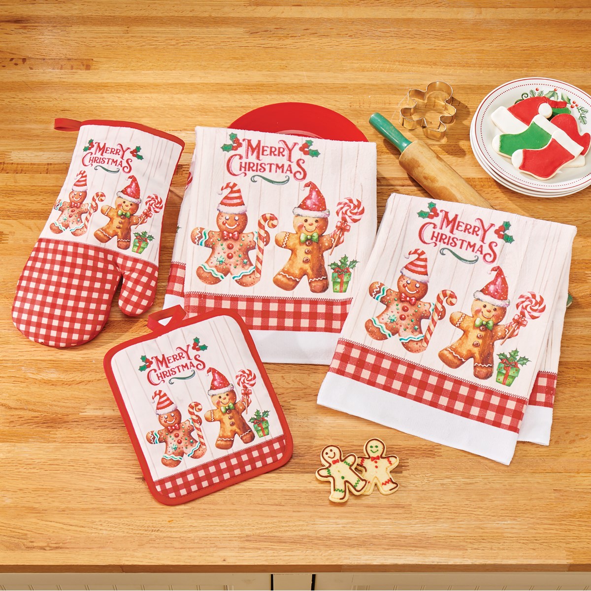 4-Piece Merry Christmas Gingerbread Man Kitchen Set | Collections Etc.