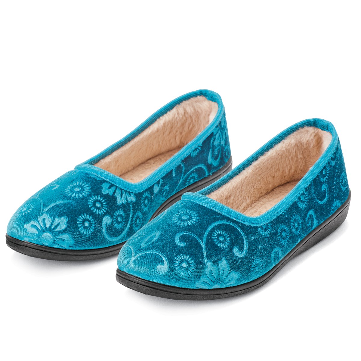 Velvet Floral Embossed Skid-Resistant Slippers | Collections Etc.
