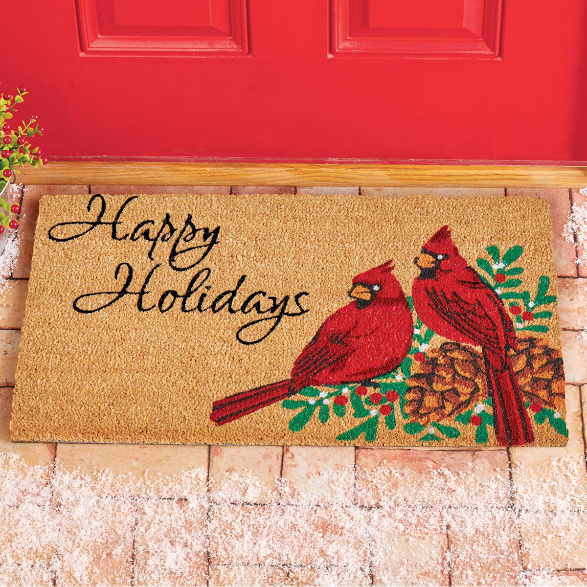 Happy Holidays Cardinals Coco Skid-Resistant Door Mat | Collections Etc.