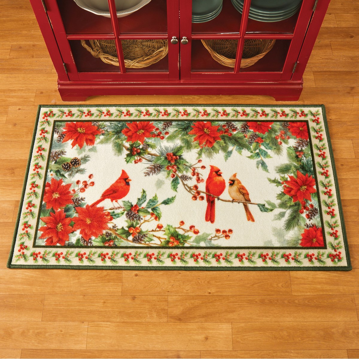 Holiday Cardinals Skid-Resistant Festive Accent Rug | Collections Etc.