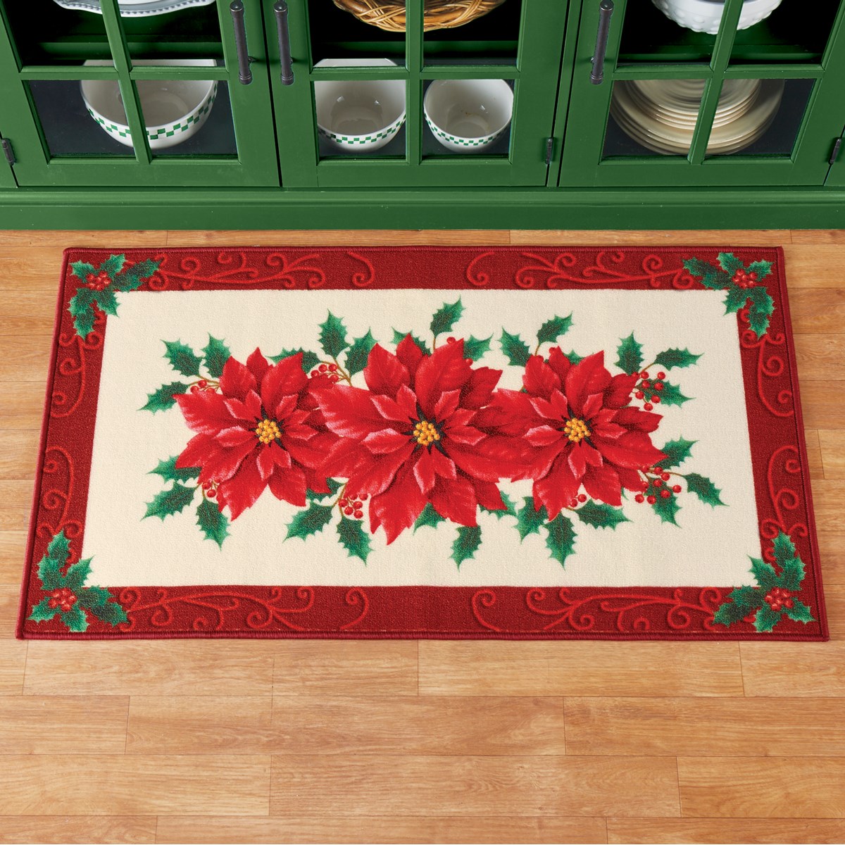 Poinsettias Printed Rug | Collections Etc.