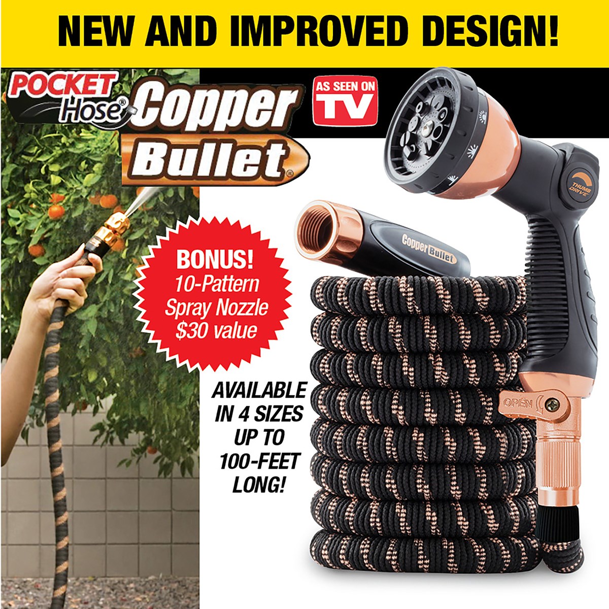 Pocket Hose Copper Bullet Expanding Garden Hose with Spray Nozzle ...