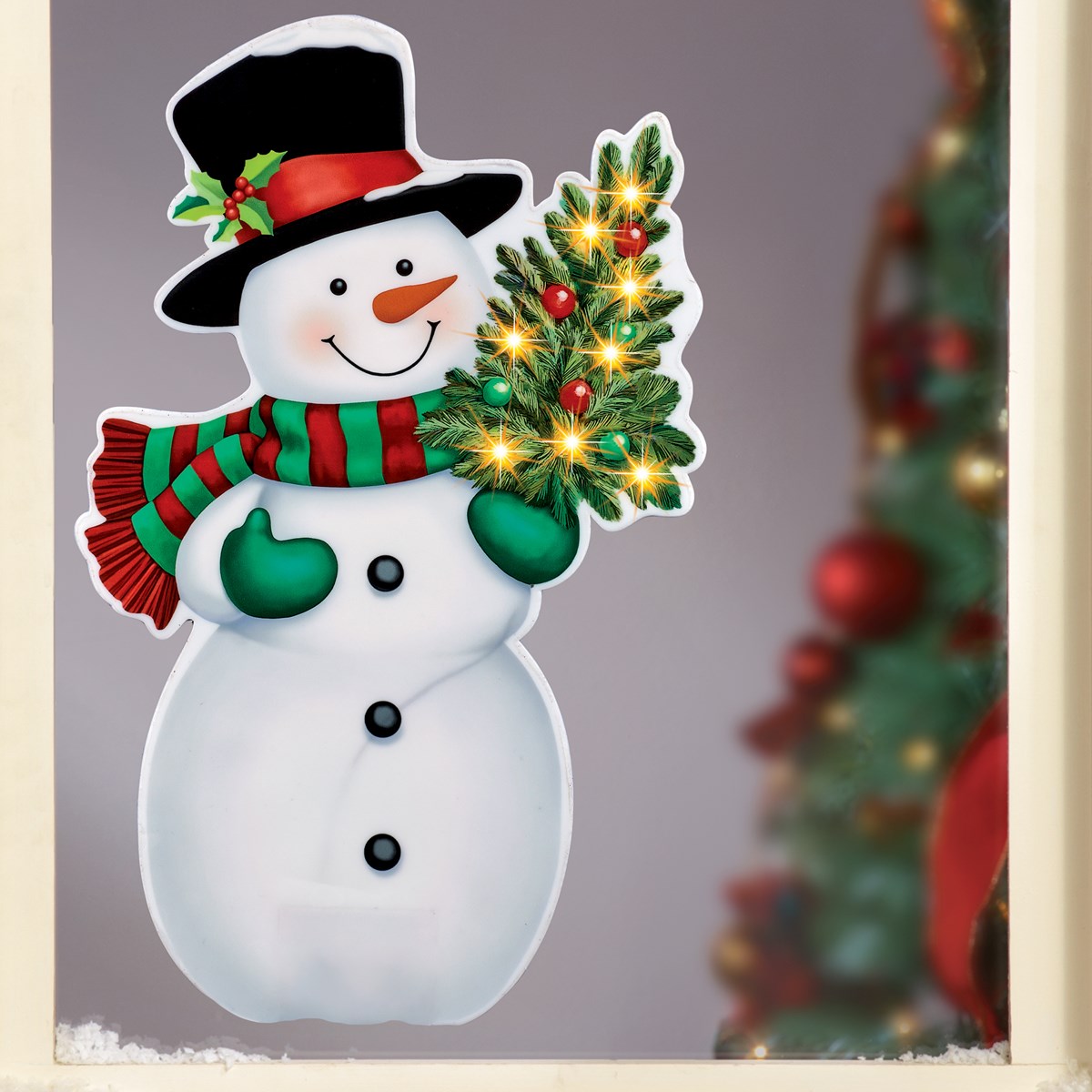 LED Lighted Snowman Window Cling Decoration | Collections Etc.