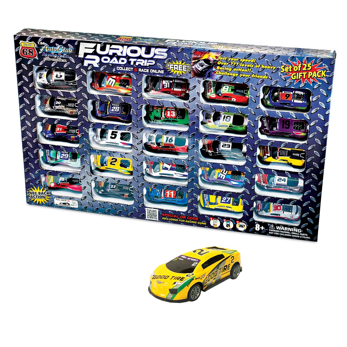 25-Piece Die-Cast Pullback Toy Racing Cars Set | Collections Etc.