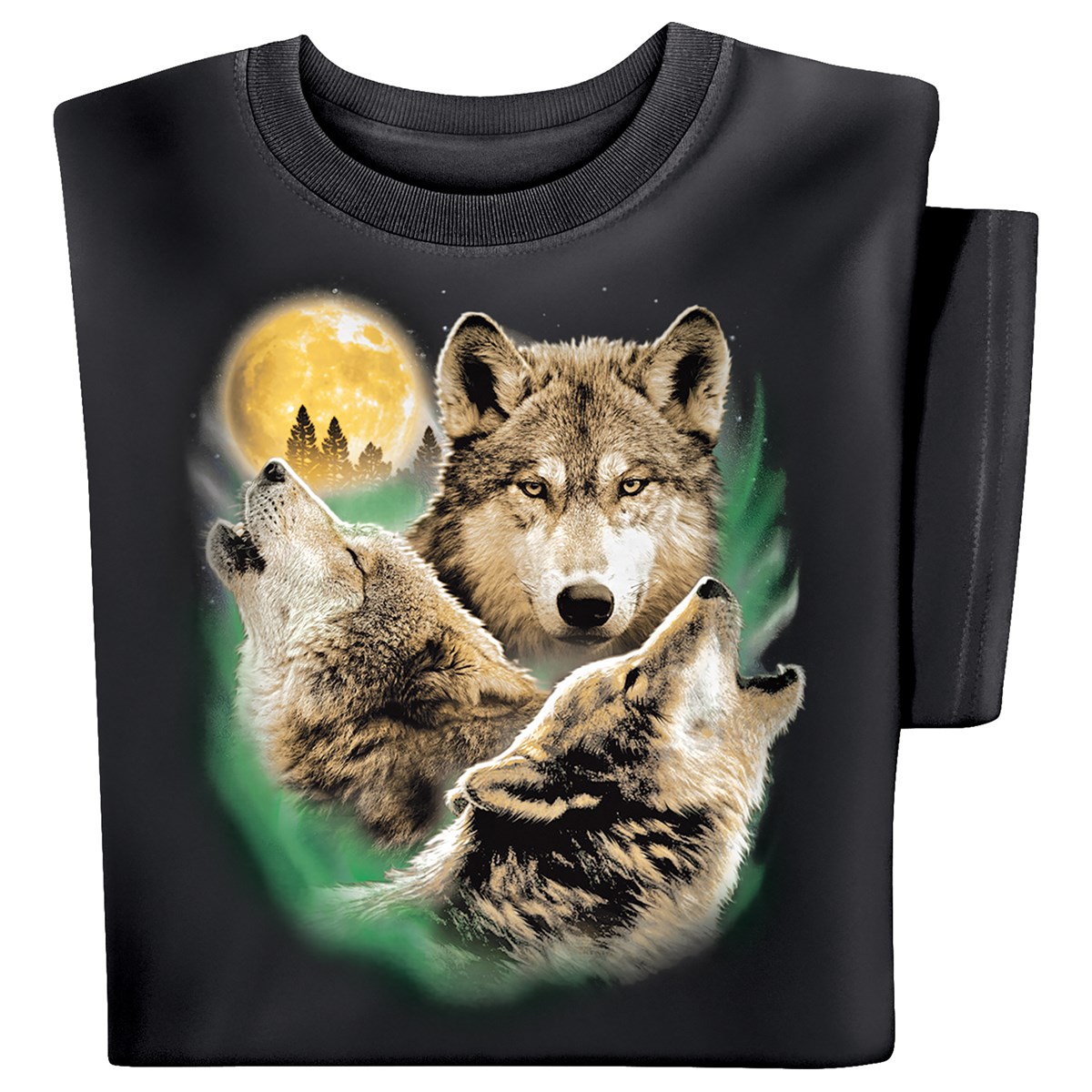 Full Moon Three Majestic Wolves Short Sleeve Graphic T-Shirt ...