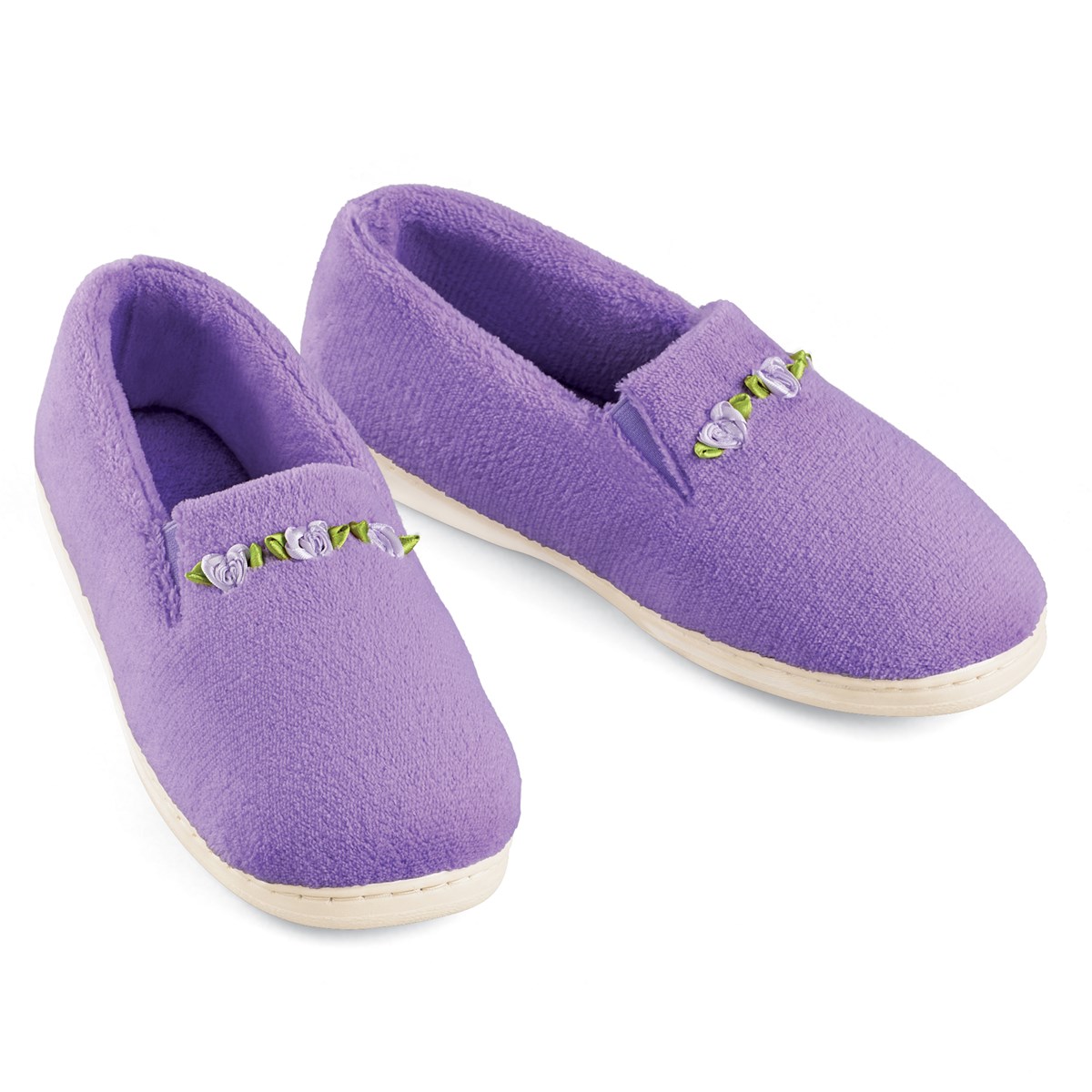 Rosette Plush Terry Cloth Padded Foot Bed Skid-Resistant Slippers ...