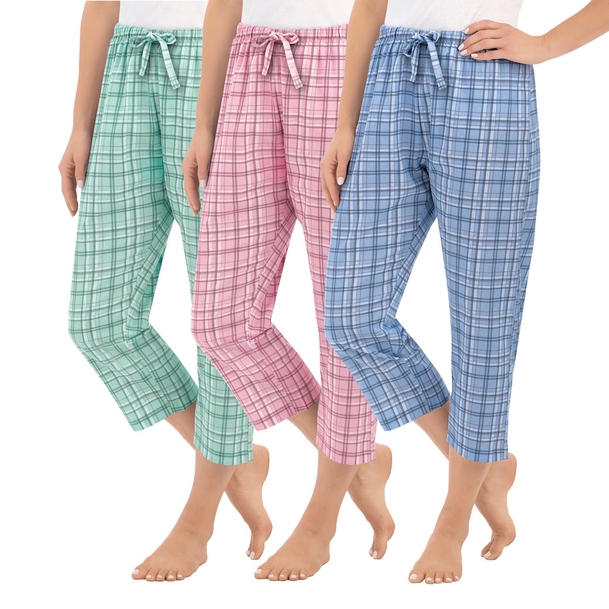 Ladies Comfy Plaid Capris Pajama Pants - Pack of 3 | Collections Etc.