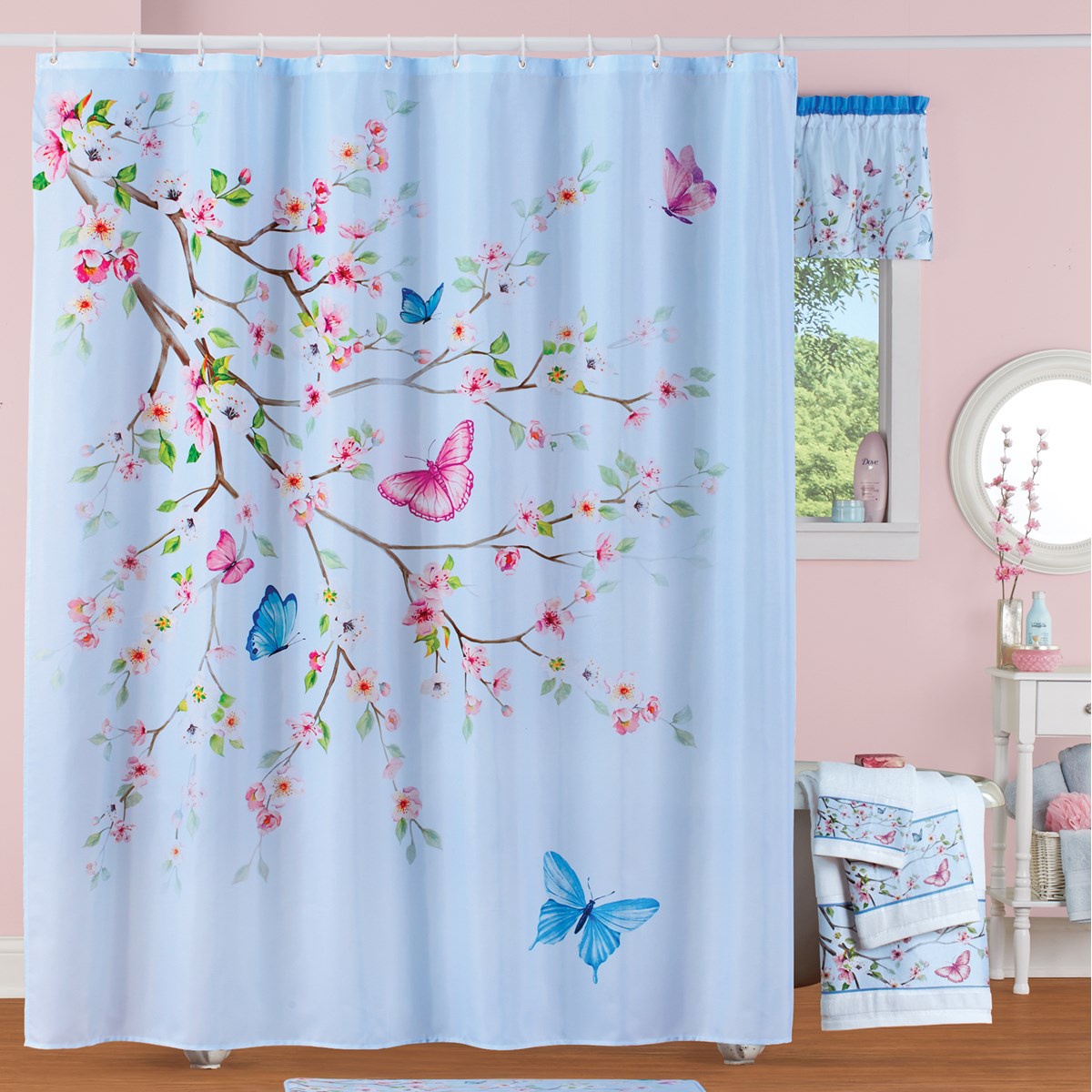 Blossom Butterfly Colorful Shower Curtain | Collections Etc.