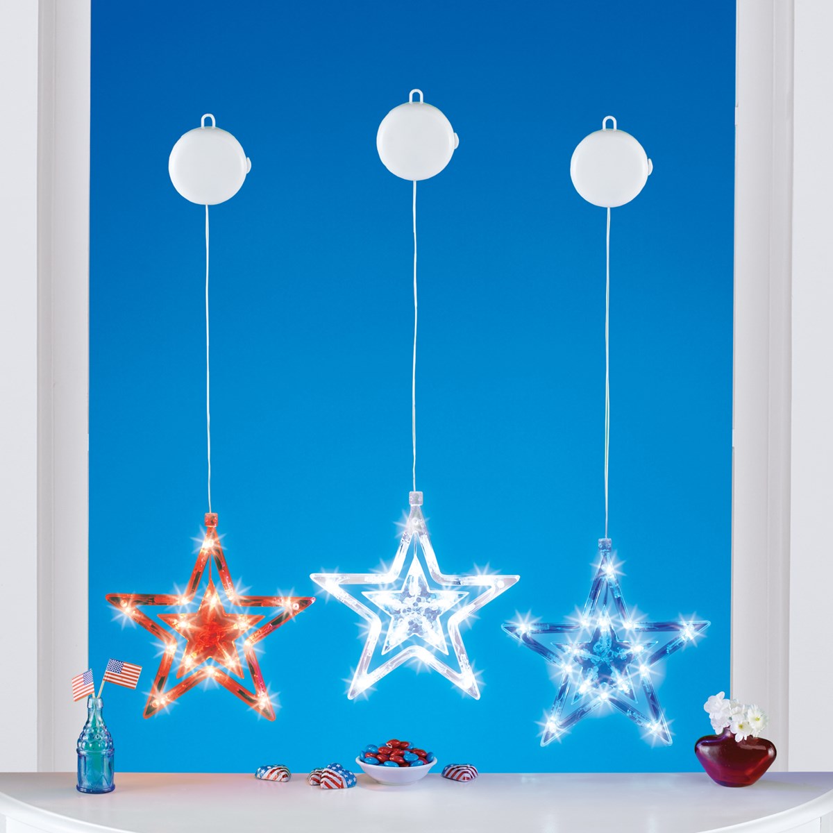 LED Lighted Patriotic Star Window Lights - Set of 3 | Collections Etc.