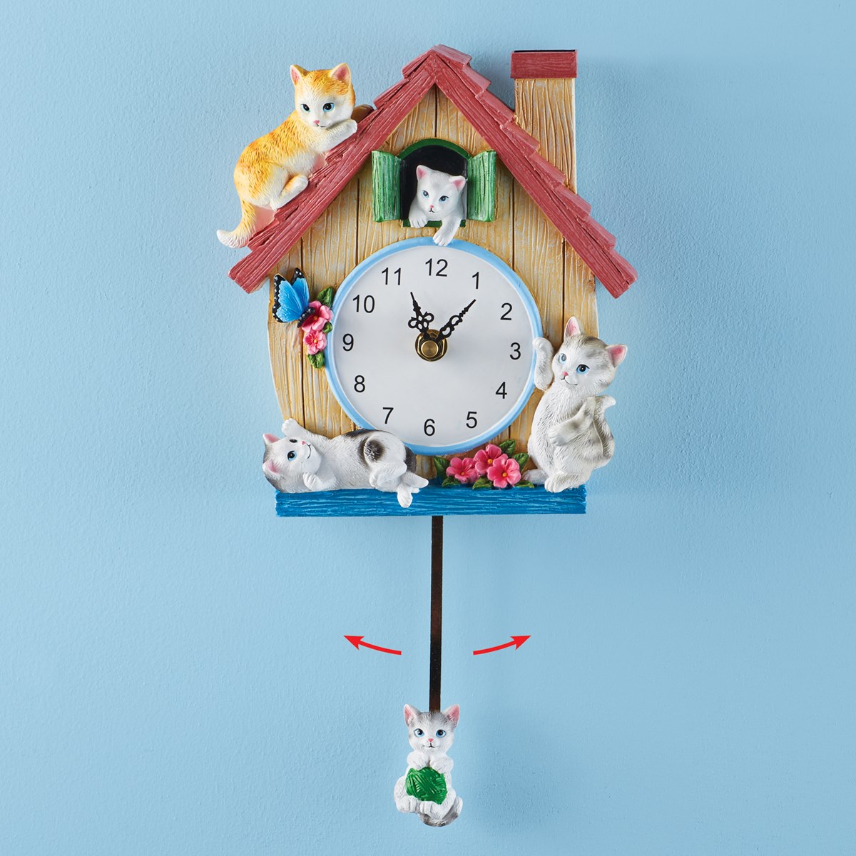 Hand-Painted Kitten Pendulum Wall Clock | Collections Etc.
