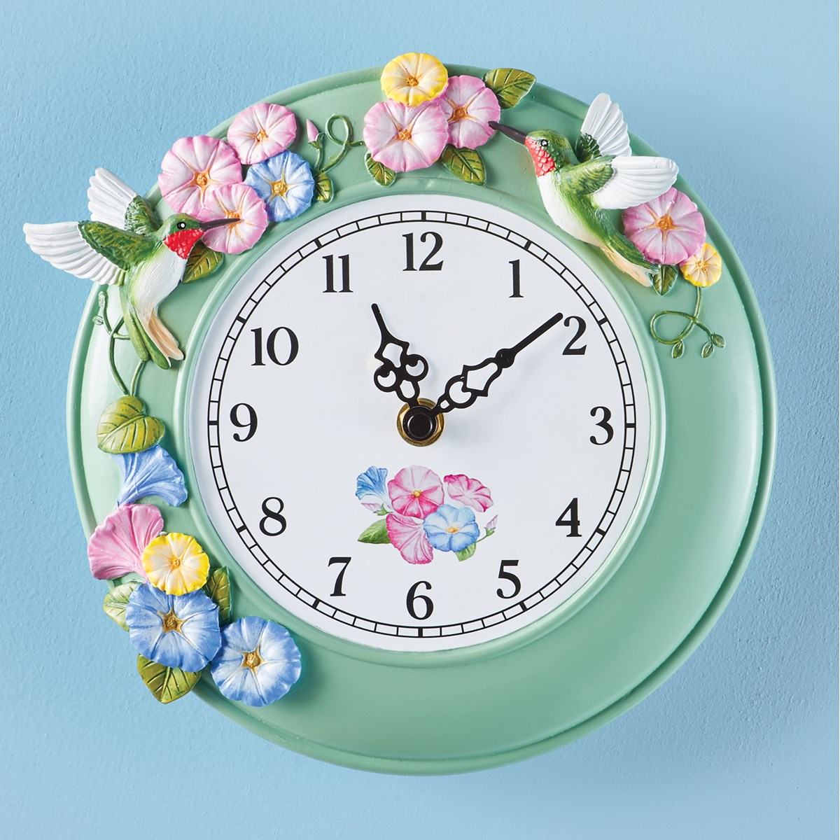 Hand-Painted Floral Hummingbird Wall Clock | Collections Etc.