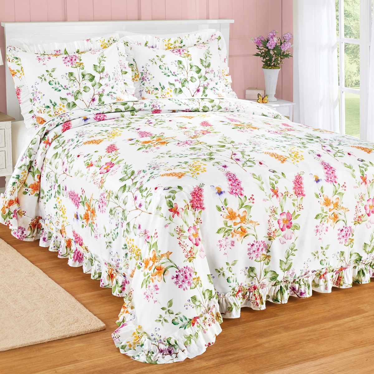 Lucy Colorful Floral Plisse Ruffled Edge Bedspread | Collections Etc.