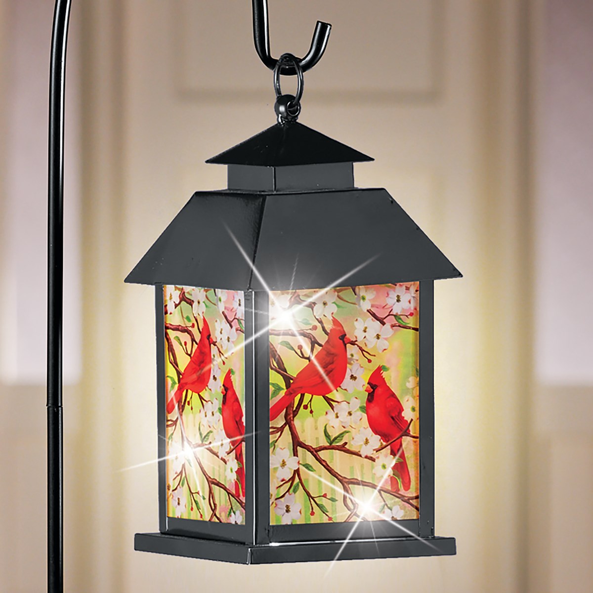Solar Powered Floral Cardinals Lantern with Shepherd's Hook ...
