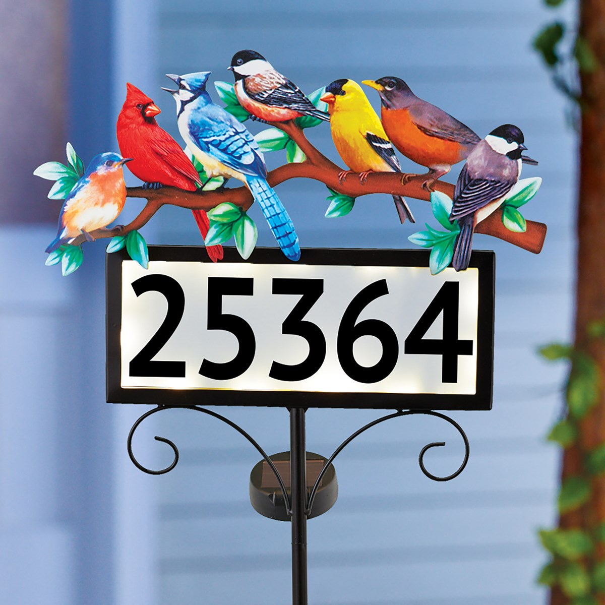 Birds on Branch Solar Powered Address Marker Stake | Collections Etc.