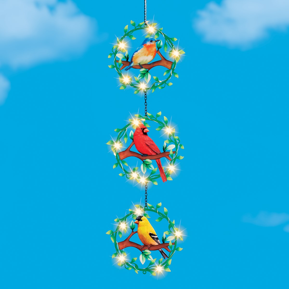 Solar Powered Bird Trio Hanging Garden Mobile | Collections Etc.