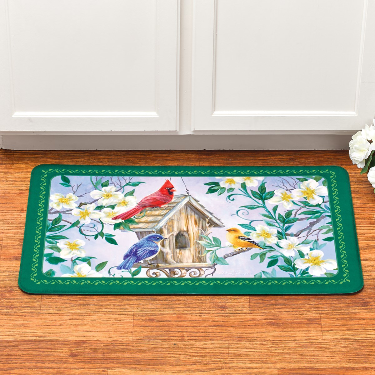Floral Songbird Birdhouse Anti-Fatigue Kitchen Mat | Collections Etc.
