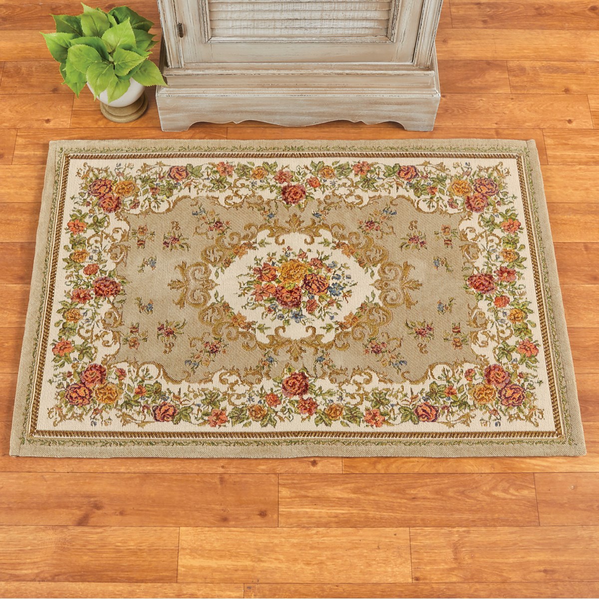 Colorful Rose Floral Arrangement Chenille Skid-Resistant Accent Rug ...