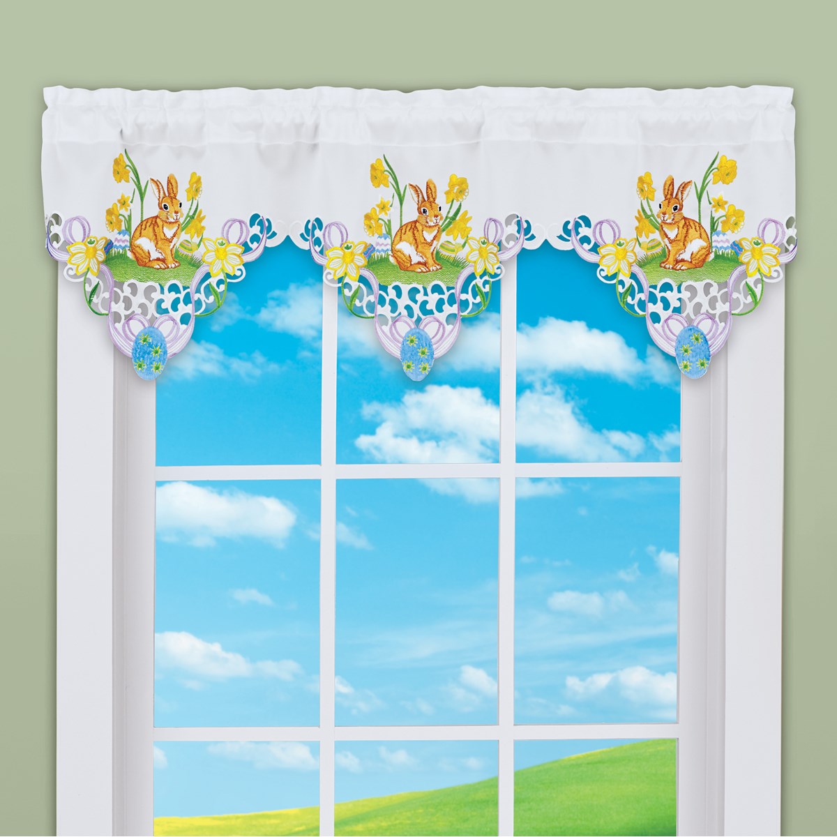Embroidered Easter Bunny Garden Window Valance | Collections Etc.