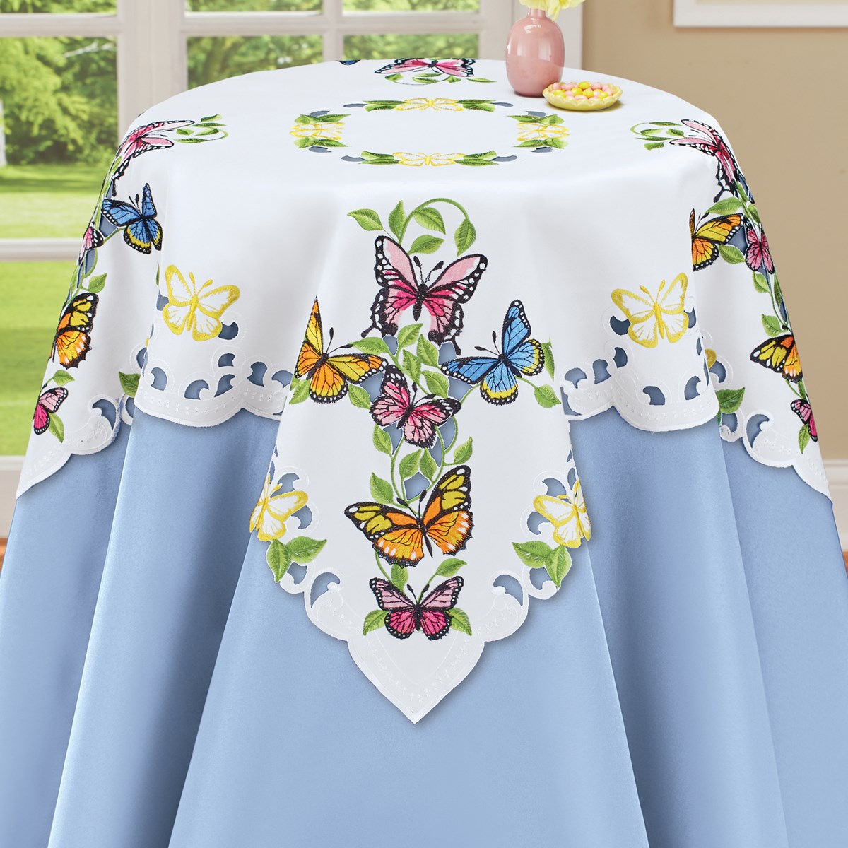 Butterfly Cross Scalloped Edge Table Linens | Collections Etc.