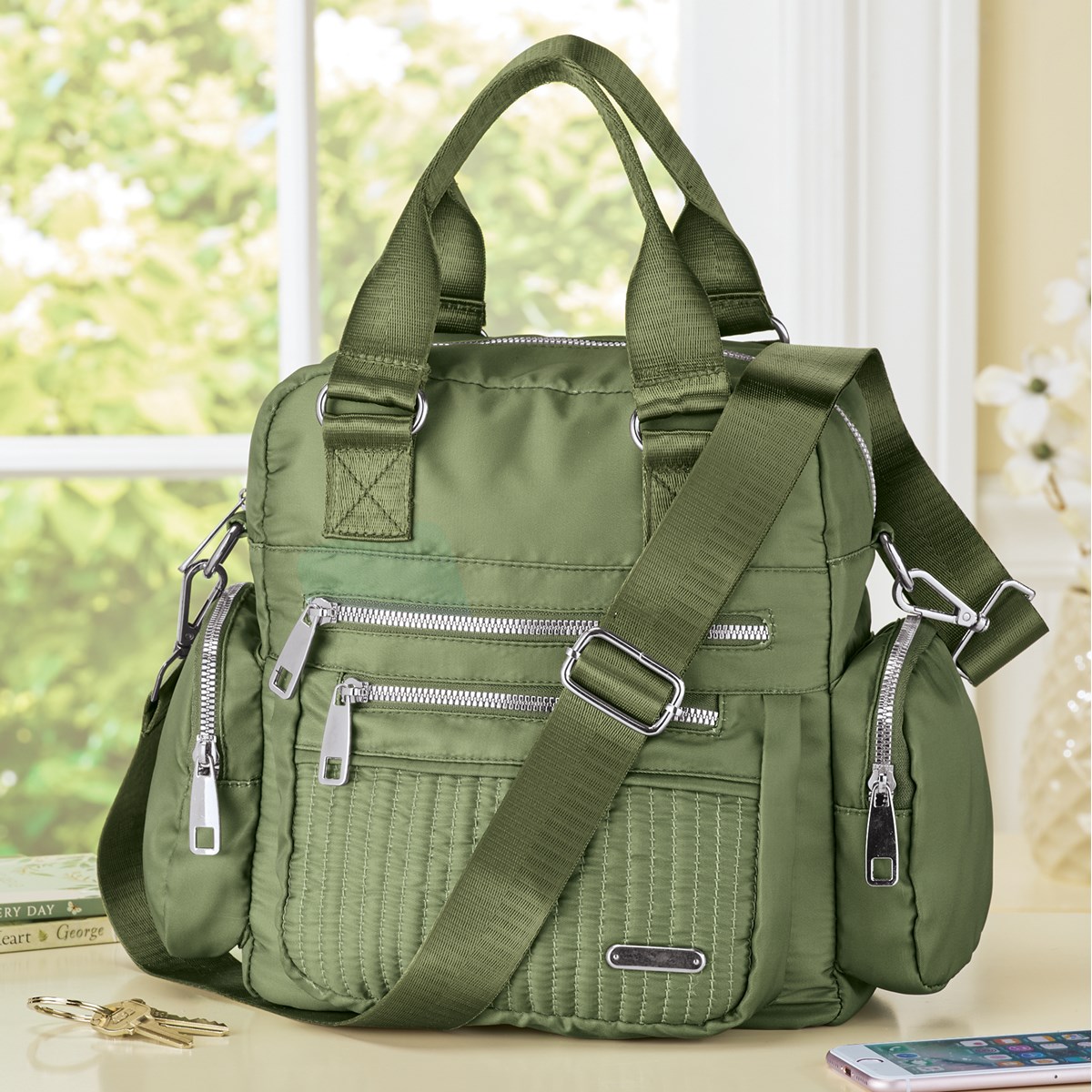 Multi Zippered Pockets Nylon Adjustable Cross-Body Handbag ...