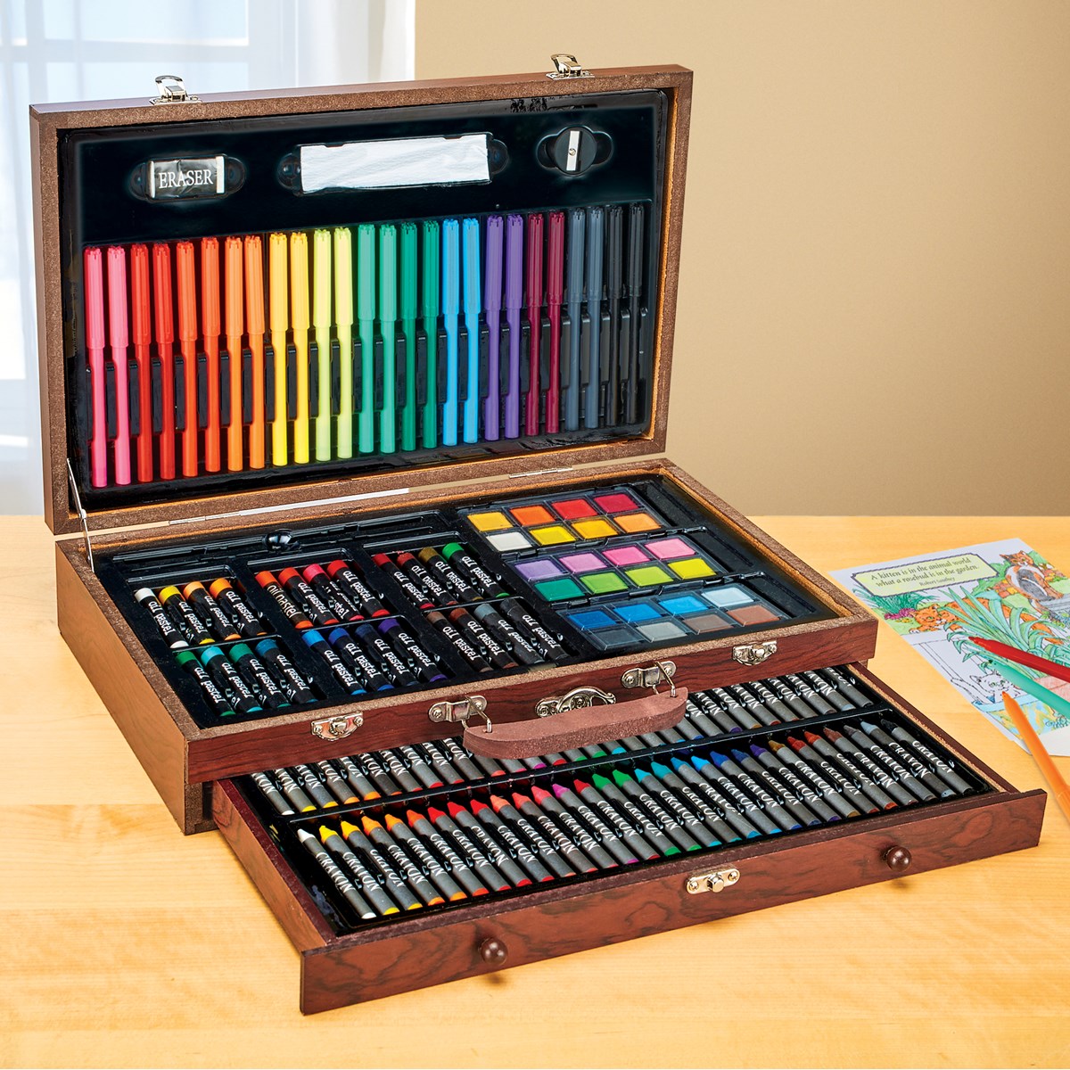 140-Piece Artist Set with Wooden Carrying Case | Collections Etc.