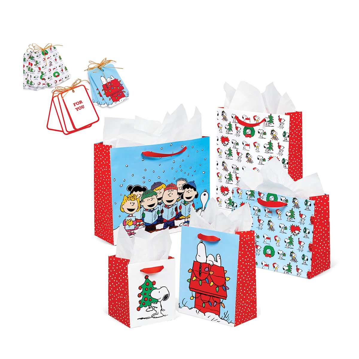 Peanuts Holiday Gift Bag Set with 15 Gift Tags | Collections Etc.