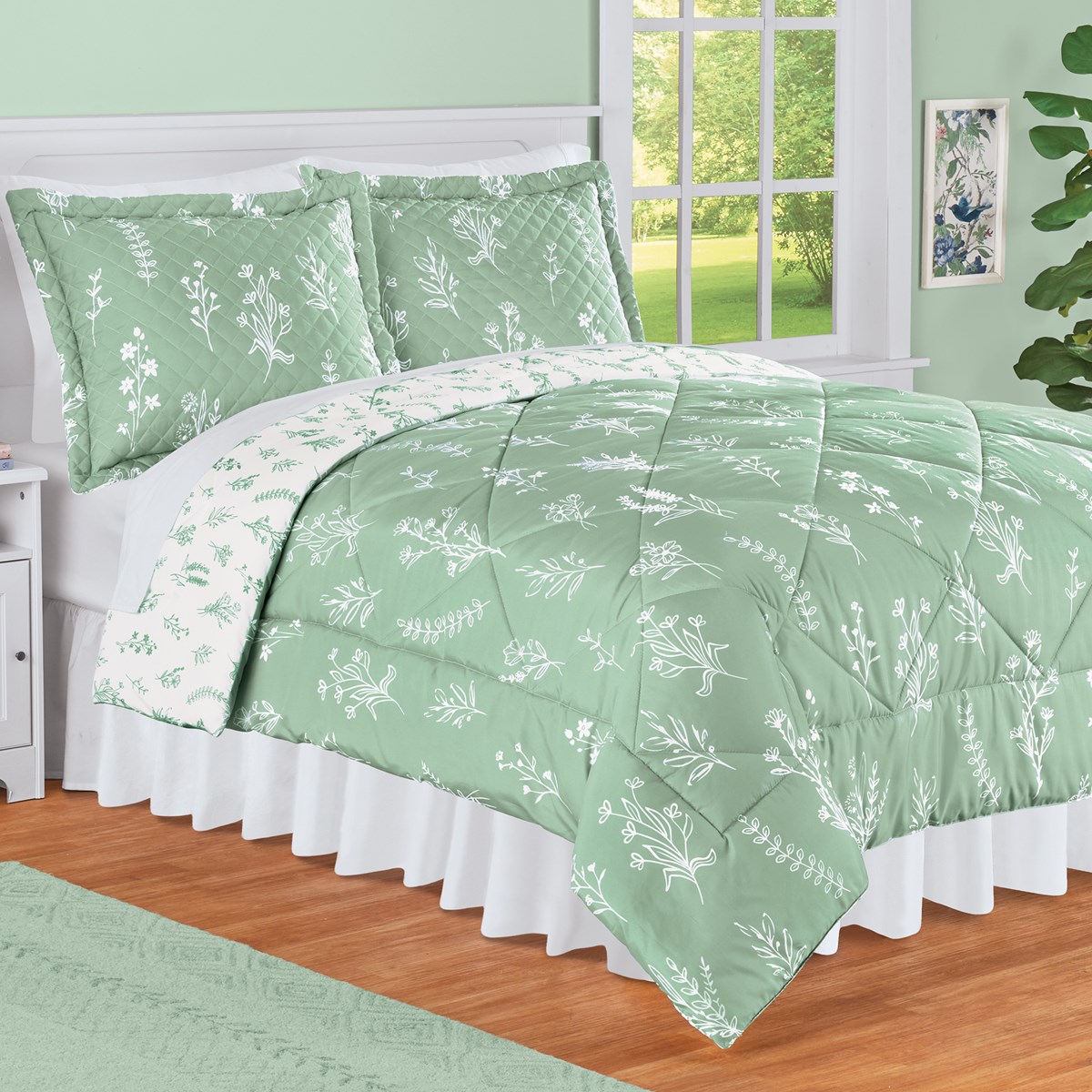 Reversible Floral and Leaf Pattern 3-Piece Comforter Set | Collections Etc.