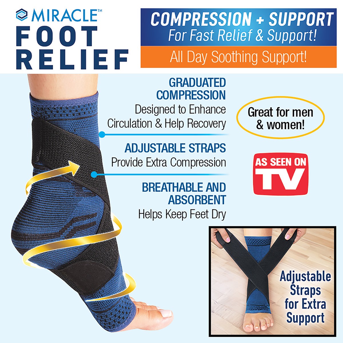 Miracle Foot Relief Adjustable Compression and Support Sleeve ...